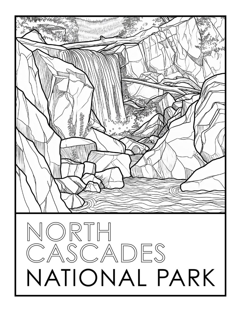North Cascades National Park Coloring Page - Etsy