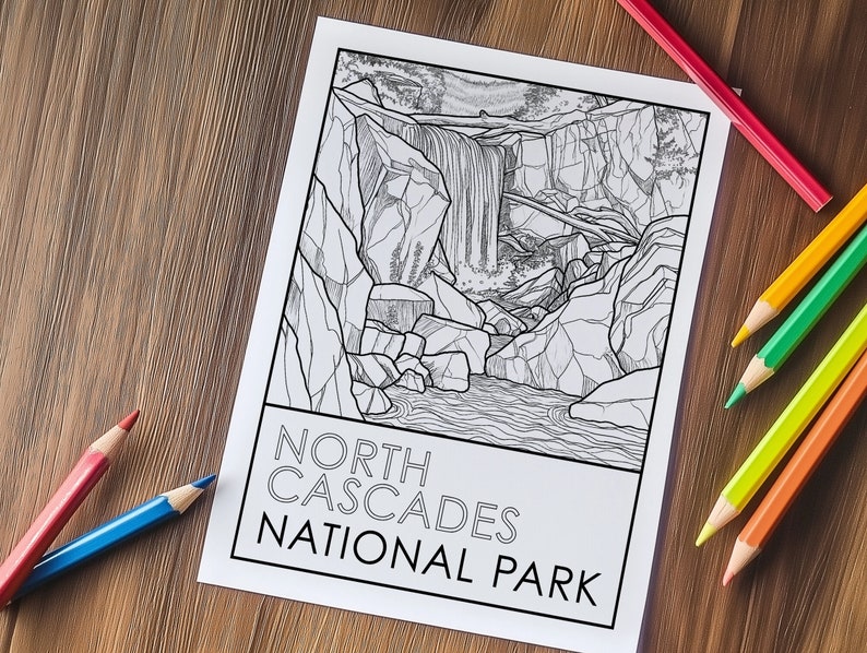 North Cascades National Park Coloring Page - Etsy