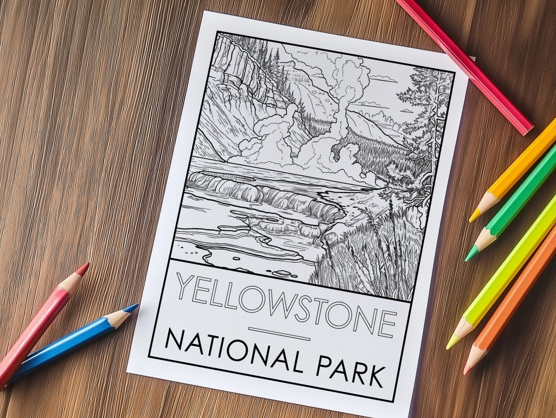 Yellowstone National Park Coloring Page - Etsy