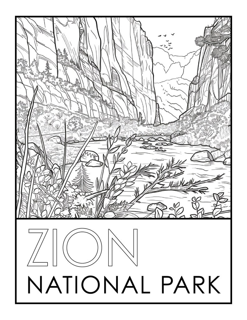 Zion National Park Coloring Page - Etsy