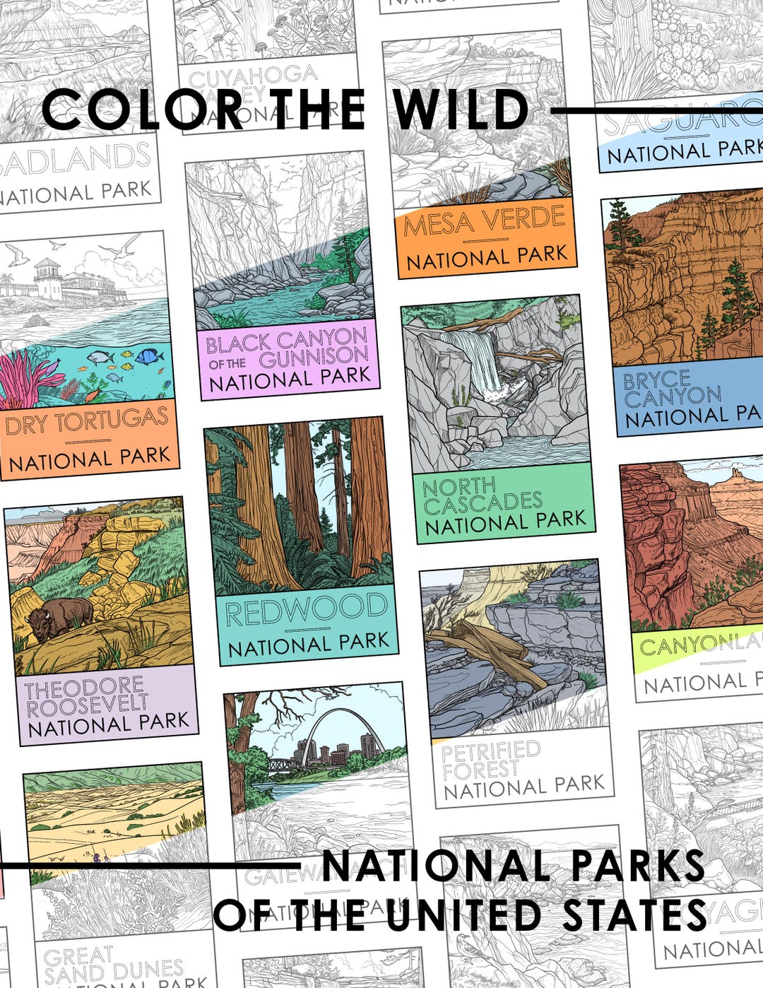Complete Set of 63 US National Parks Coloring Pages | Instant Digital ...