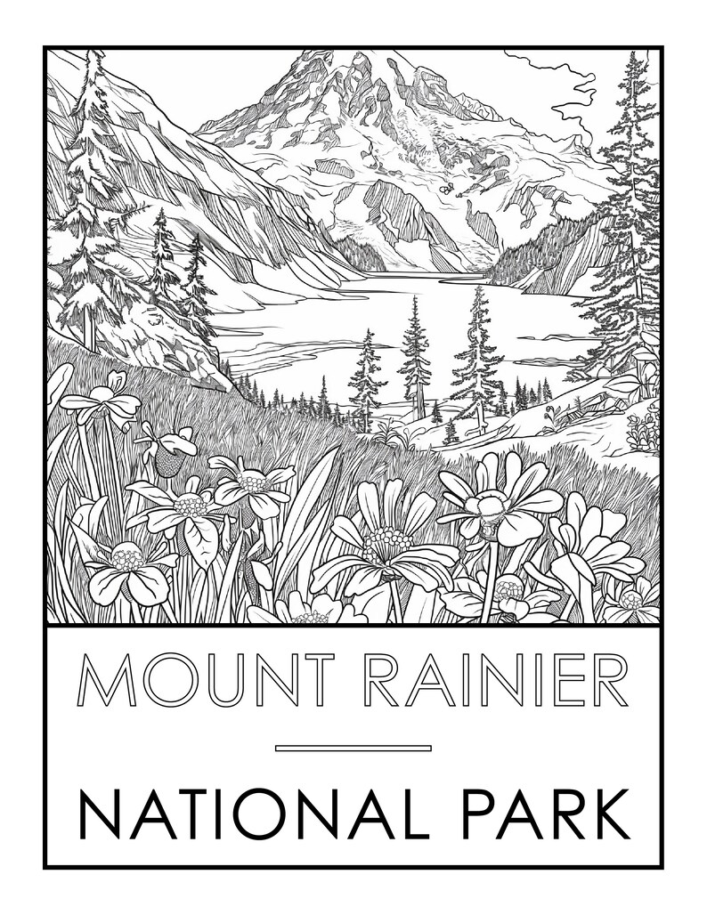 US National Parks Coloring Pages Bundle: Yellowstone, Mount Rainier ...