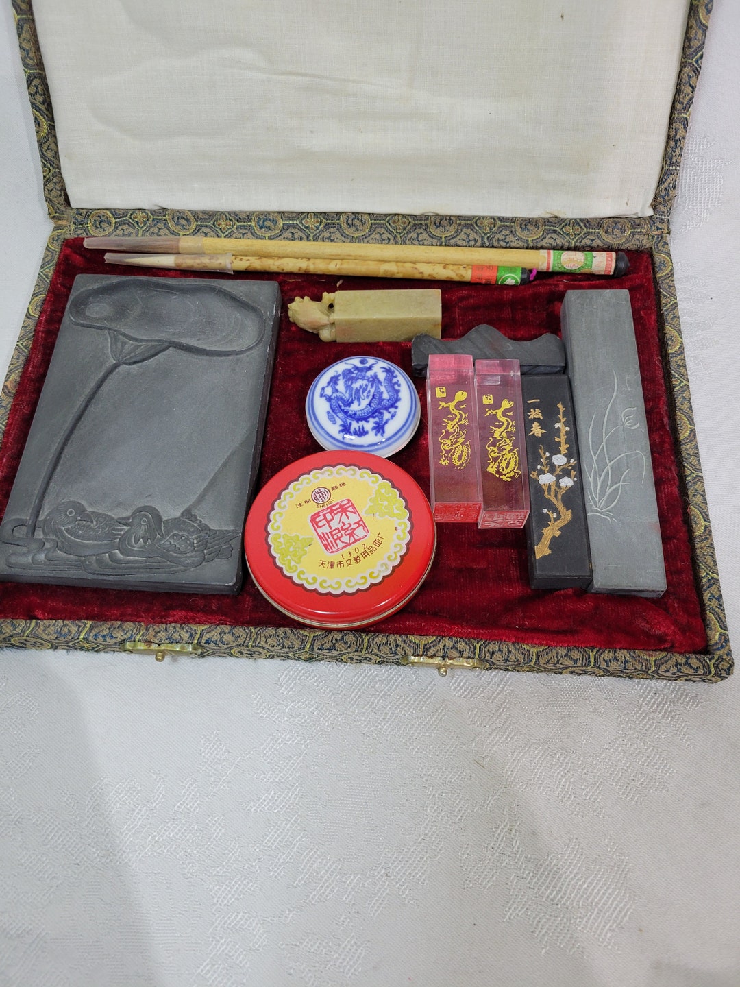 Vintage Asian Calligraphy Kit Chop With Inkstone Calligraphy - Etsy