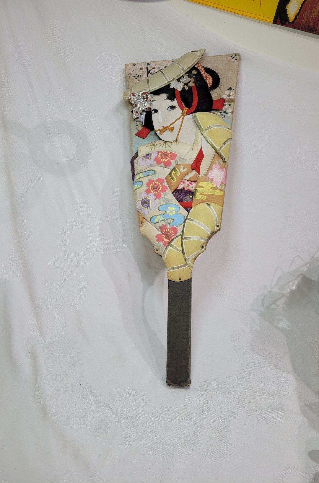 Vintage Japanese Kabuki Hagoita Asian Doll on a Hanging Wooden Paddle ...