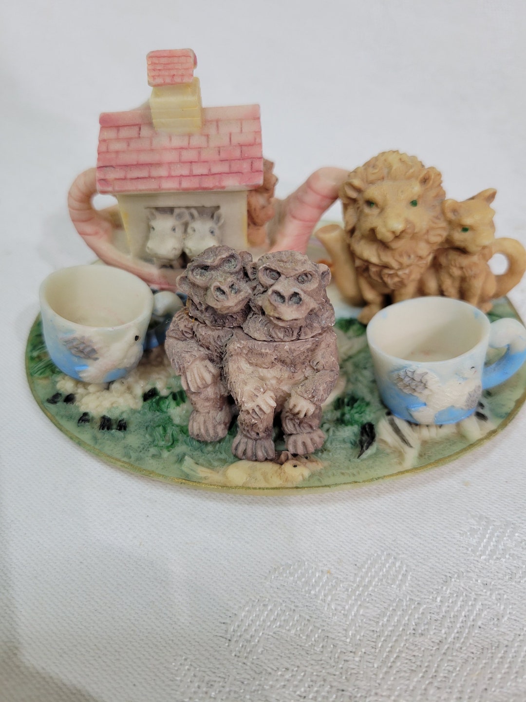 Vintage Resin Miniature 9 Piece Noah's Arc Tea Set - Etsy