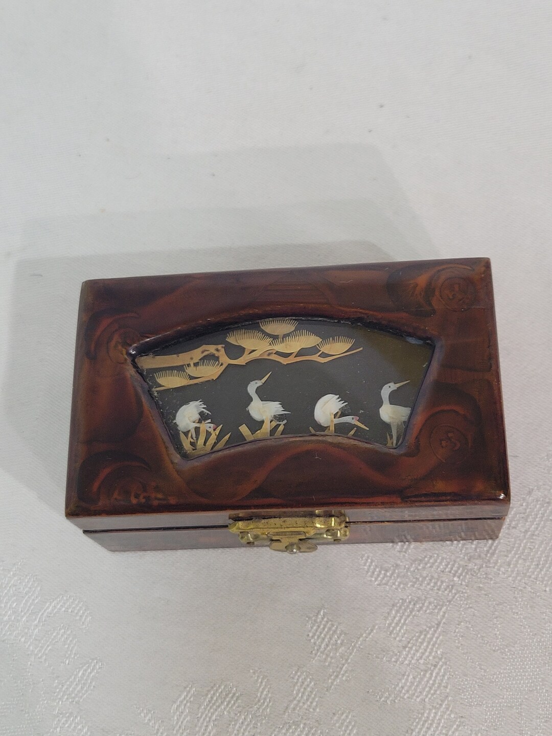 Vintage Asian Locking Maroon Lacquer Jewelry Box With Cork Art in the ...