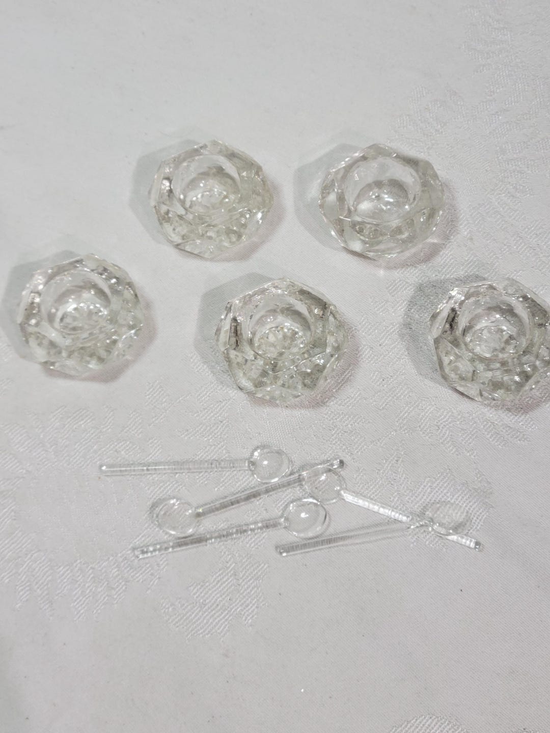Vintage Cut Glass Salt Cellars, Set of 5, With Tiny Spoons - Etsy
