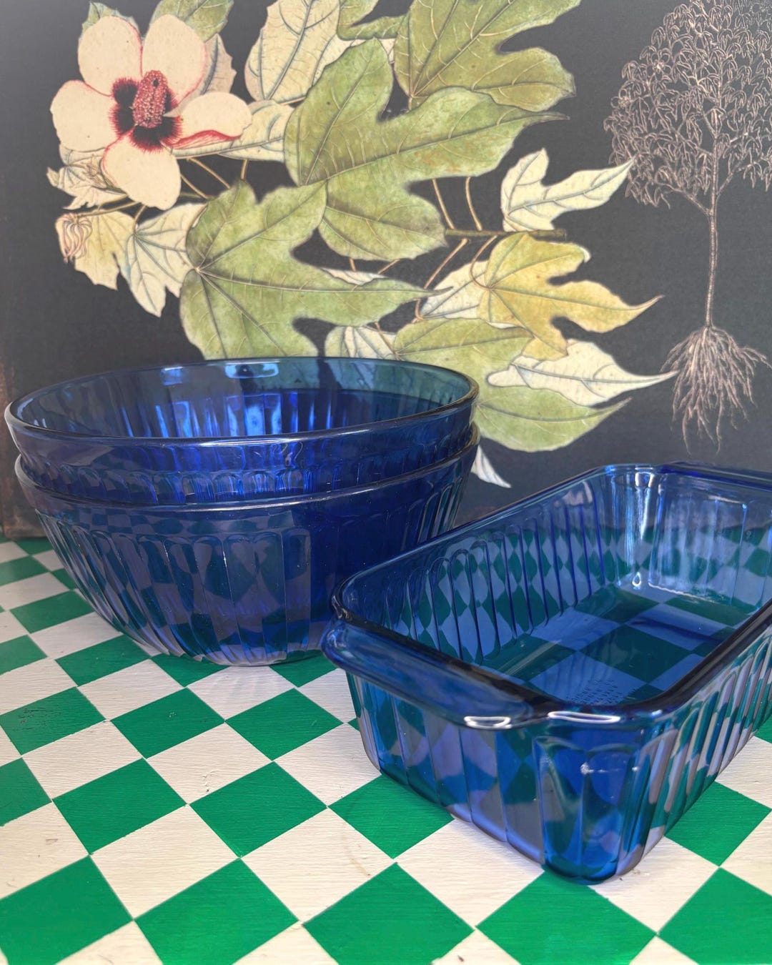 Vintage Pyrex Blue Glass Mixing Bowls Set of 2 & Bread Loaf Pan ...