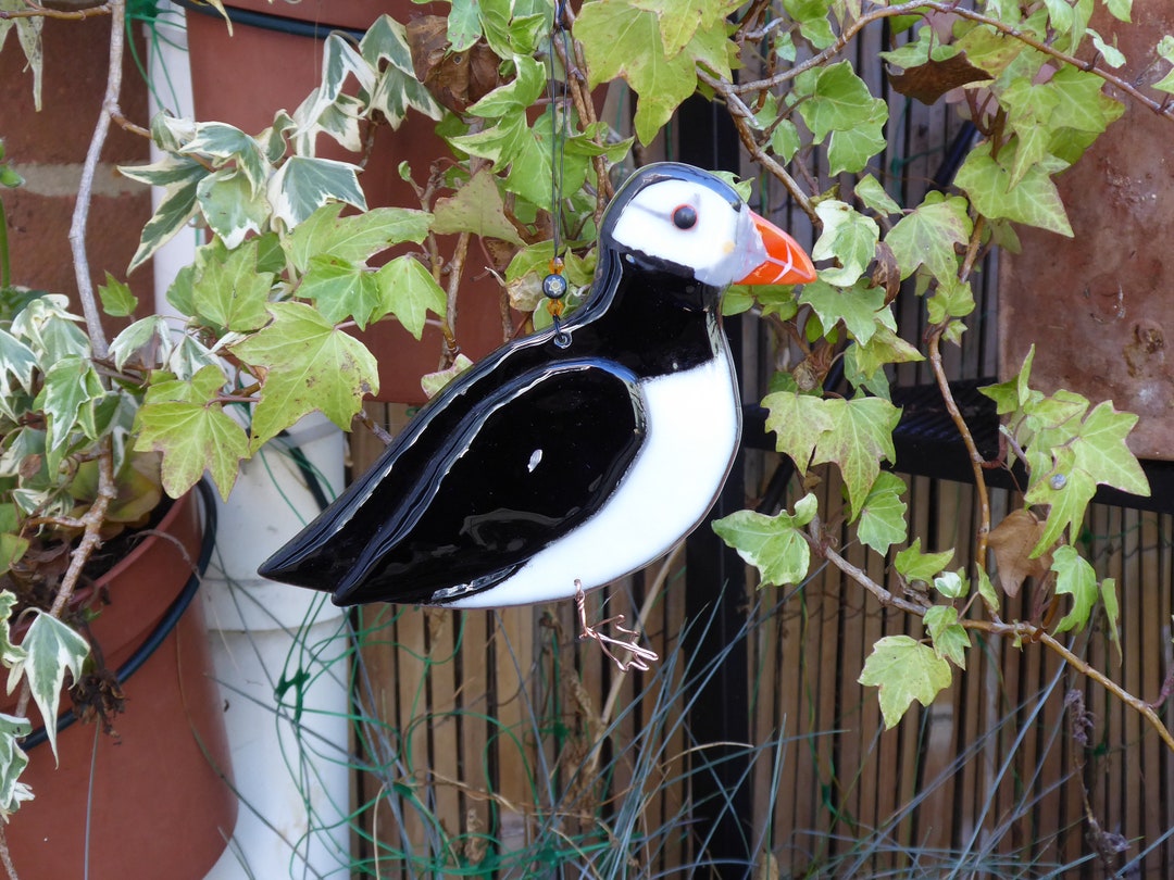 Fused Glass Puffin Decoration: Handmade British Bird Garden Ornament ...
