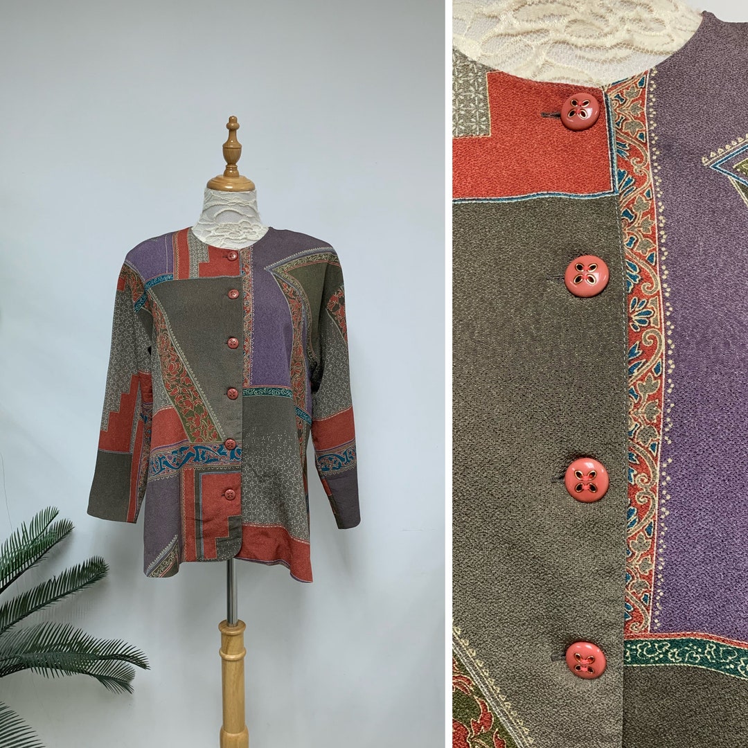 Traditional Japanese Vintage Ethnic Geometric Pattern Blouse / Winter ...
