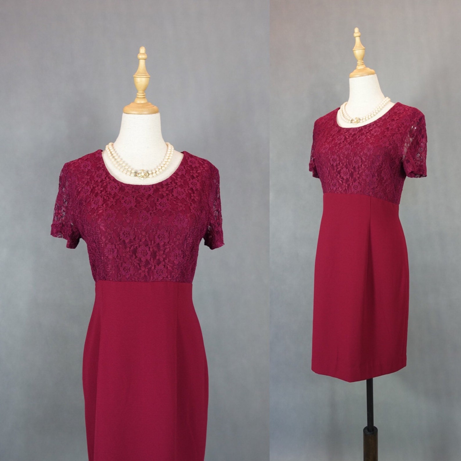 Japanese Vintage Burgundy Lace Cocktail Dress / Vintage Gown / - Etsy