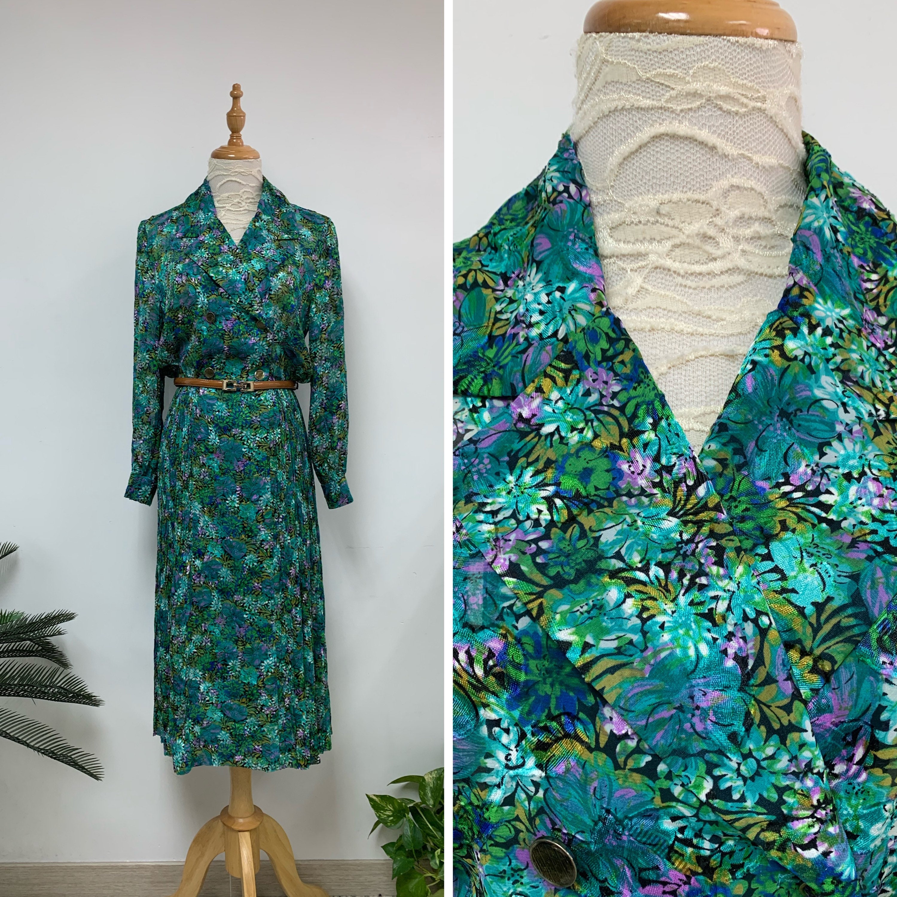 Fabulous Vintage Japanese Floral Pattern Dress / Green Dress / | Etsy