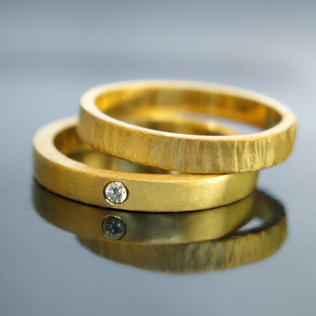 Unique Wedding Ring Set, His and Hers Wedding Rings, 14k 18k, Modern ...