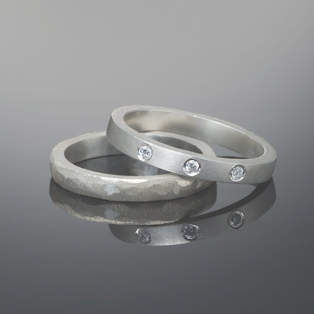 Stacking Modern Wedding Ring Set, Simple Diamond Ring Set, His and Hers ...