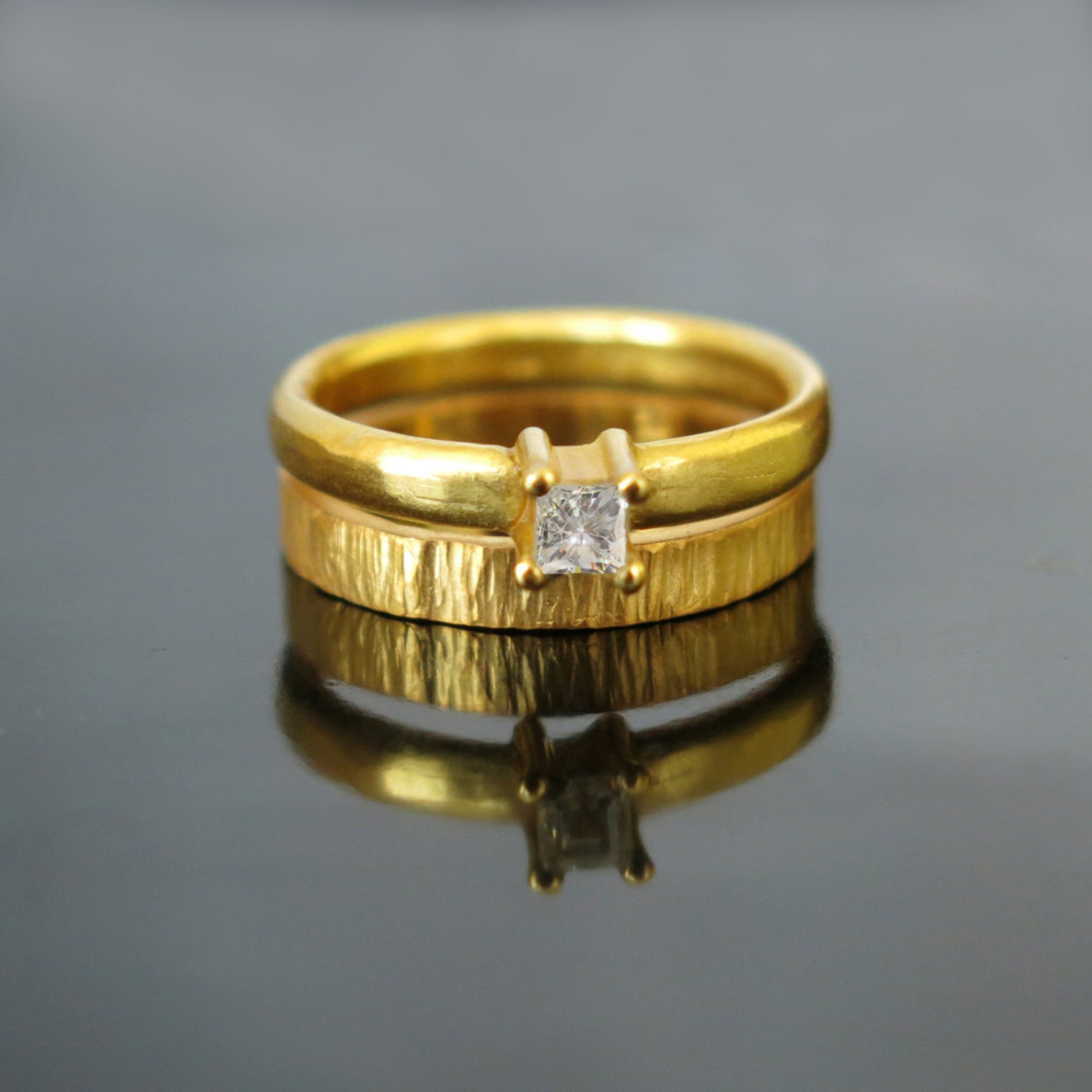 Princess Cut Wedding Set, Engagement Ring Wedding Band Set, Moissanite ...