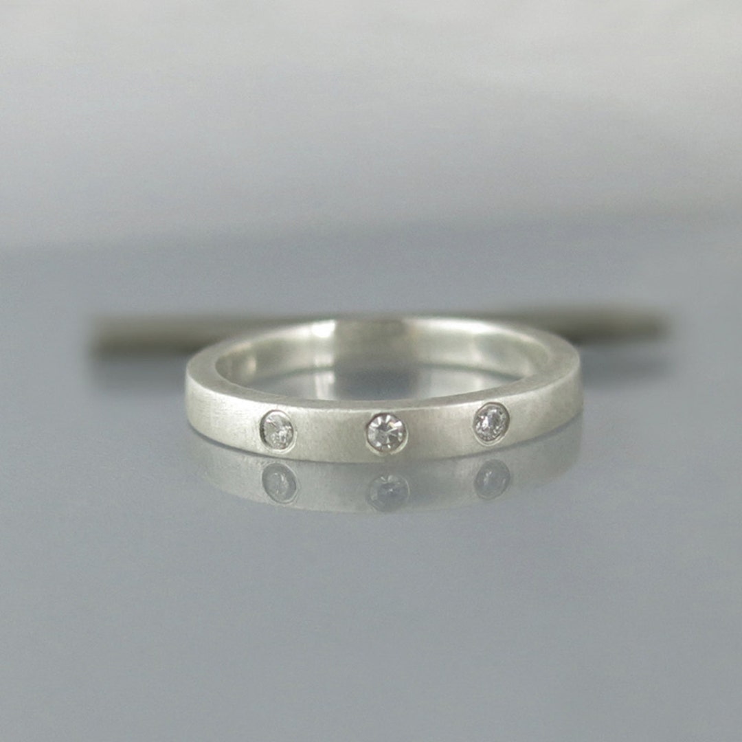Simple Modern Diamond Ring, Sterling Silver Diamond Band, White Gold ...