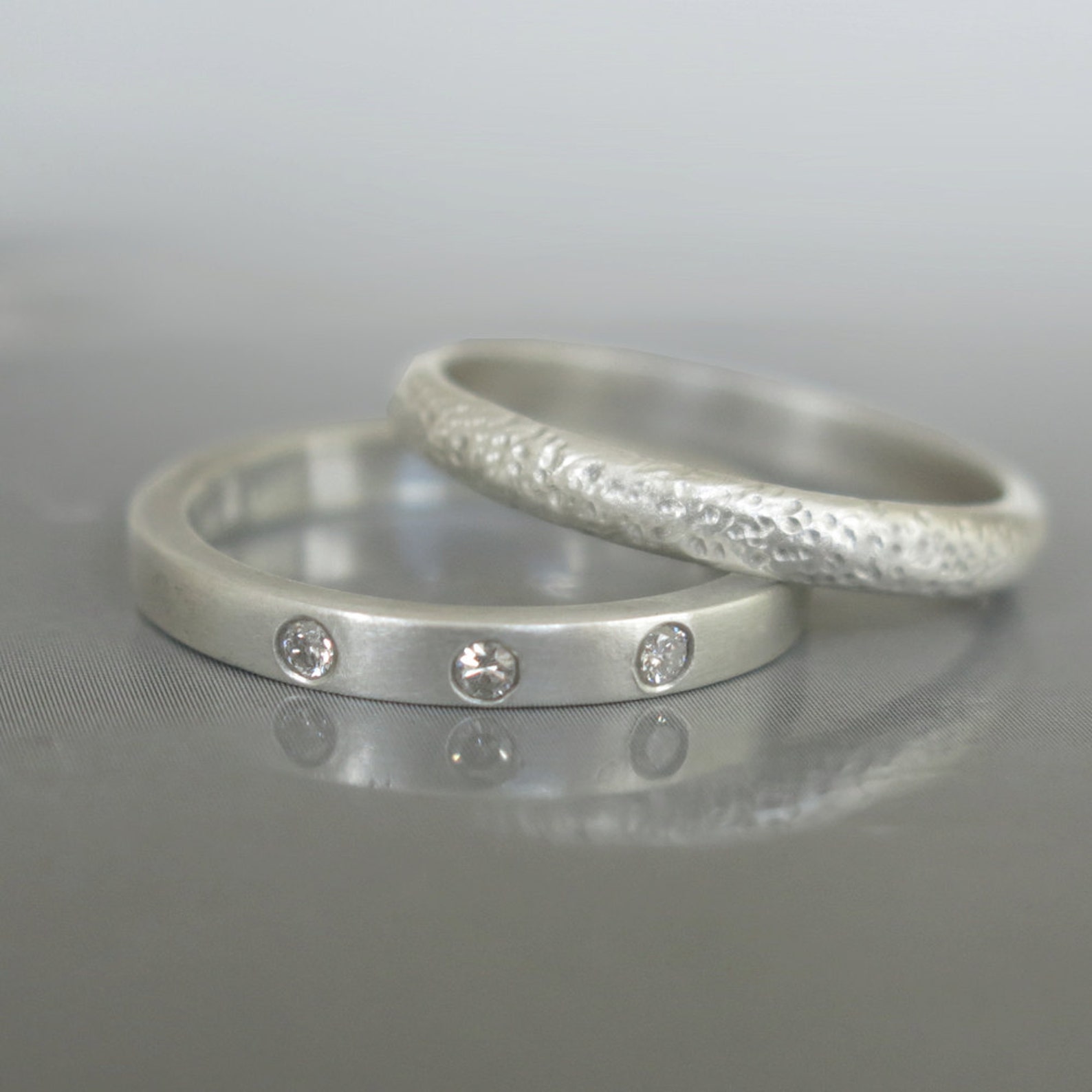 Modern Wedding Ring Set, Engagement Ring Set, Modern Diamond Ring ...