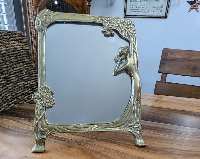 Antique- Mirror- Art Nouveau- Table Top- Vanity- Bedroom- Decor- Brass ...