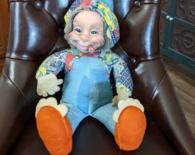 Vintage Rushton Hobo Doll Labeled Overalls Cigar Red Skelton Creepy Toy ...