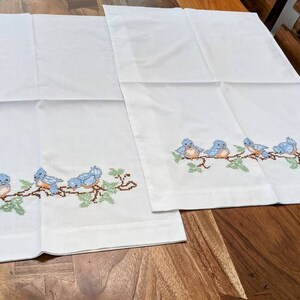 Vintage Pillowcases Embroidered Blue Birds Bed Décor - Etsy
