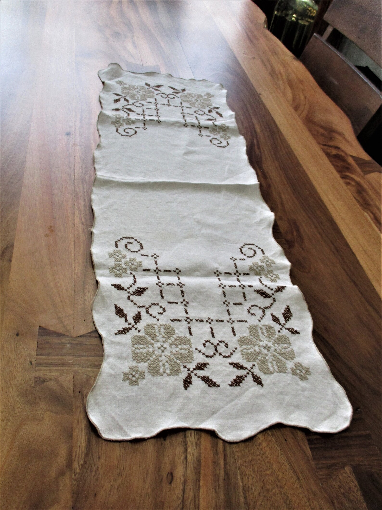 Antique Table Runner Hand Made Tan Brown Hand Embroidered - Etsy