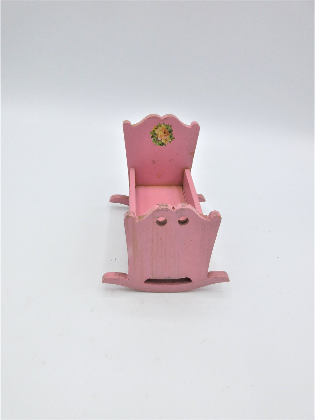Antique doll Cradle Wood Hand Painted Accessories Small Vintage Lover ...