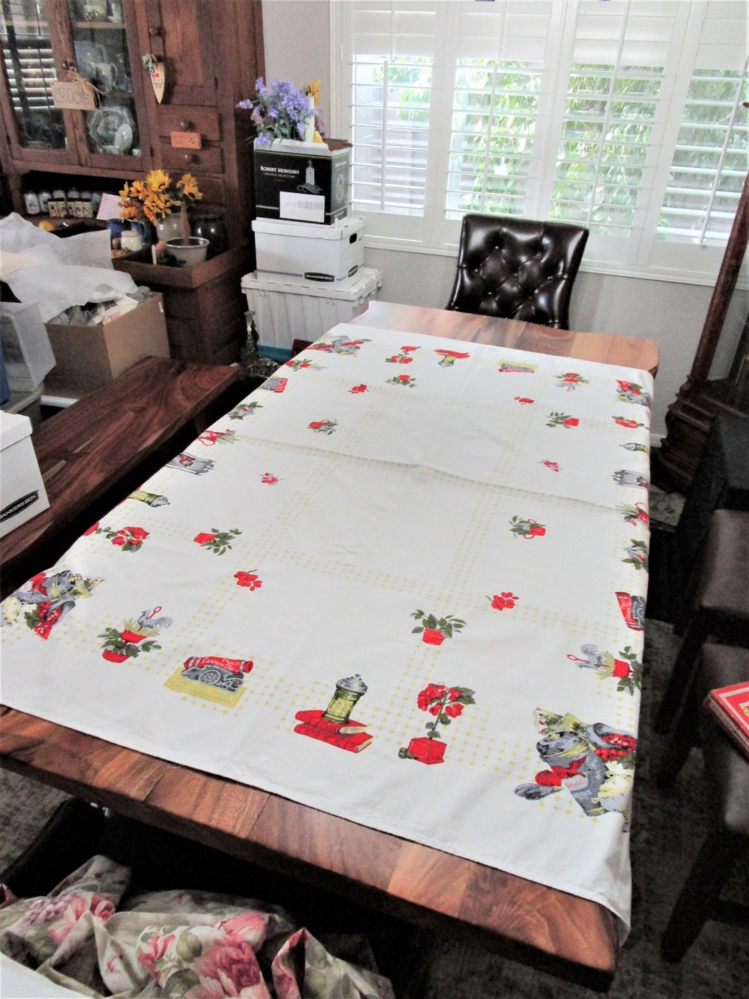 Antique-tablecloth- Vintage- Multi Colored- Primitive- Colonial- Rustic ...