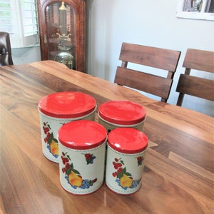 Canister- Set- Vintage- Antique- Retro- Mid Century- MCM- Fruit ...