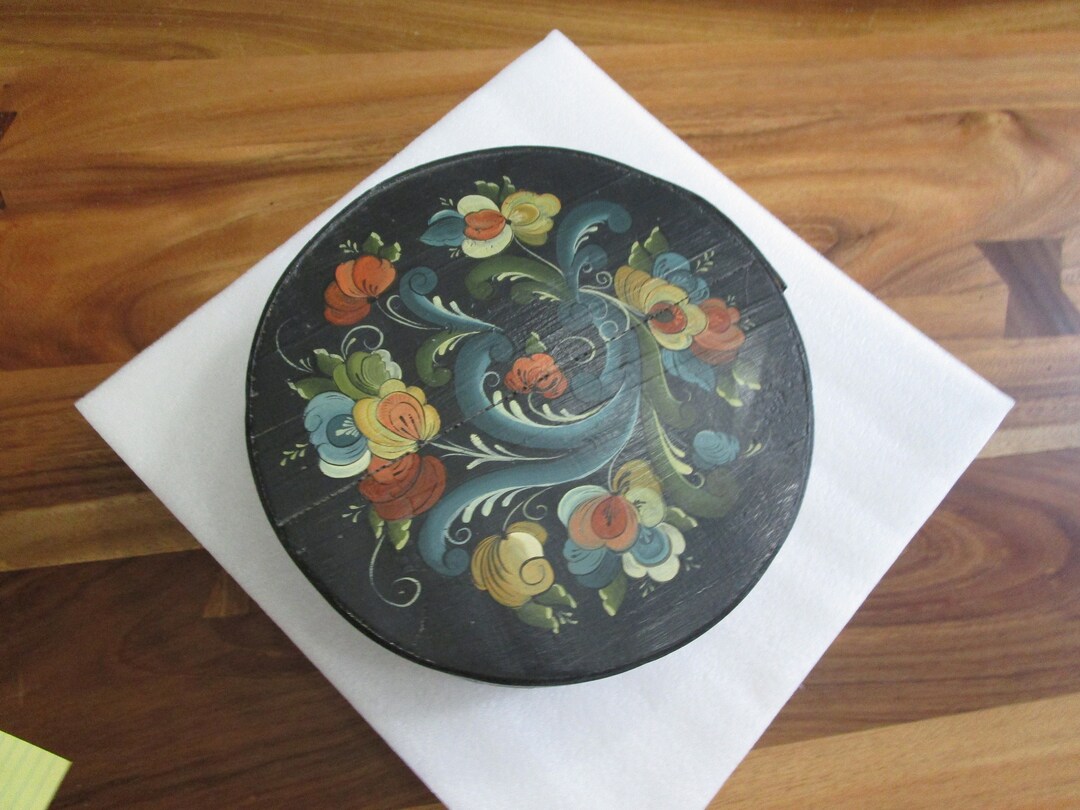 Antique Cheese Box- Hand Painted- One of a Kind- Large- Box- Sewing ...