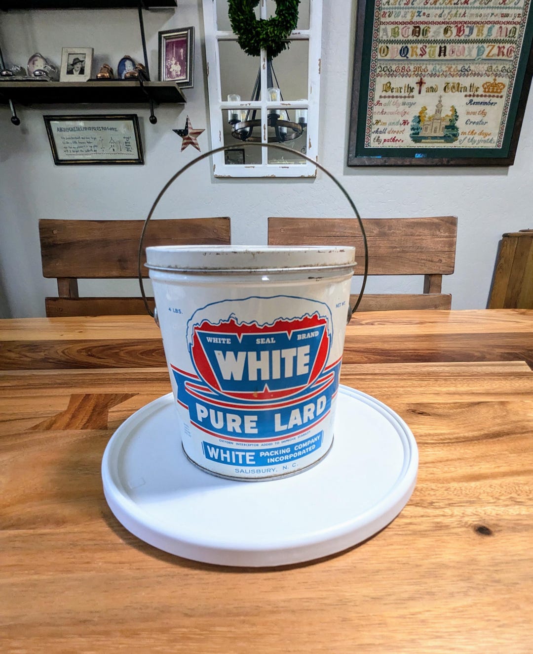Vintage- Tin- Antique- Lard- Red White Blue- Advertising- Collector ...