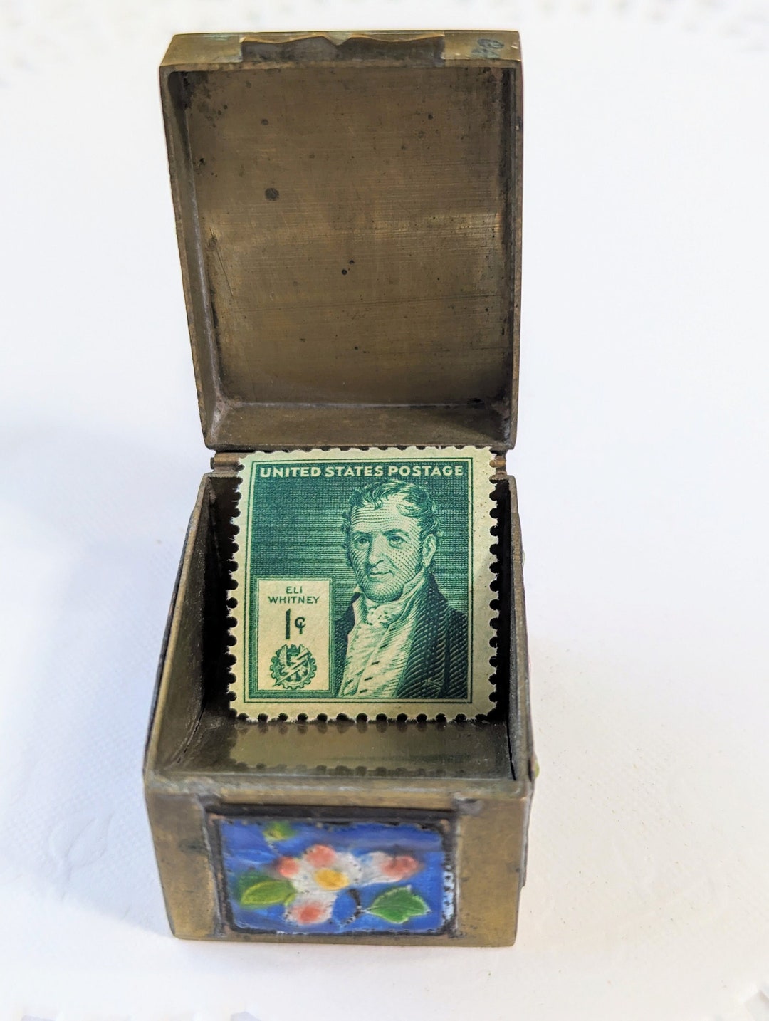 Antique- Vintage- Chinese- Stamp- Box- Enameled- Cloisonne- Floral- 1 ...