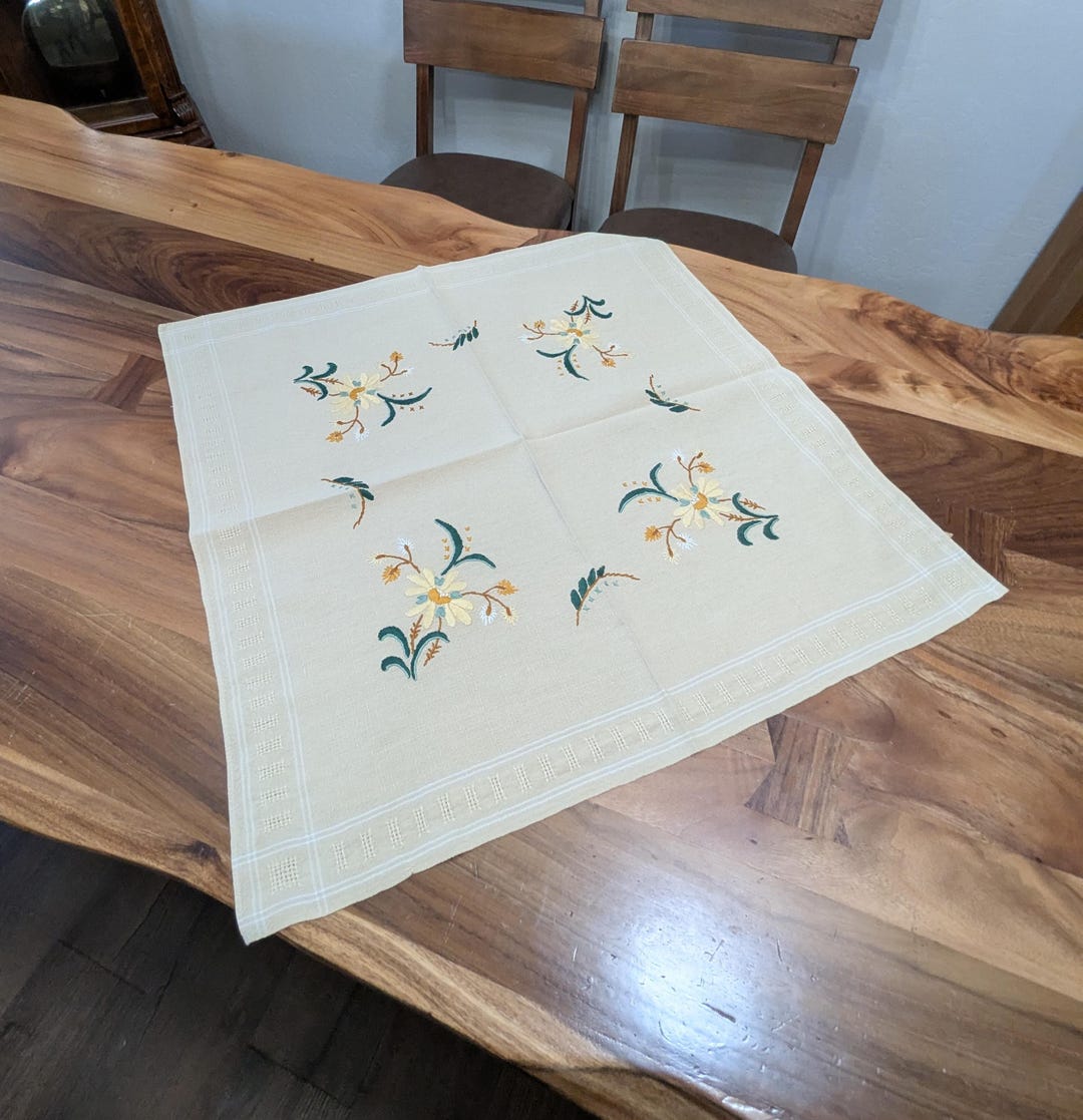 Vintage- European- Linen- Tablecloth- Handmade- Embroidered- German ...