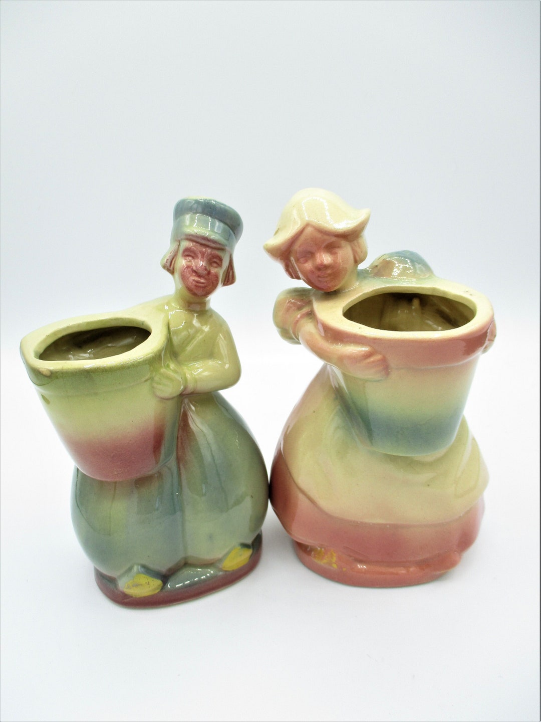 Antique- Vase- Dutch- Boy - Girl- Set - Antique -planters- Gift ...