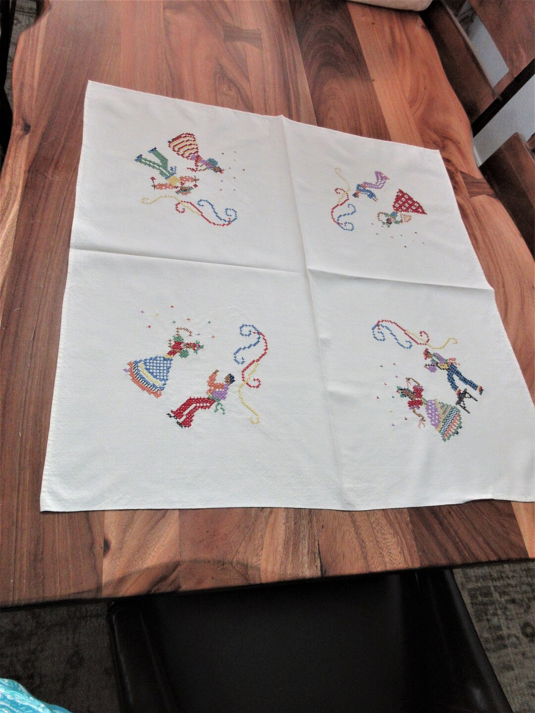 Antique - Tablecloth- Handmade- Mexican - Spanish - Dancers- Cotton ...