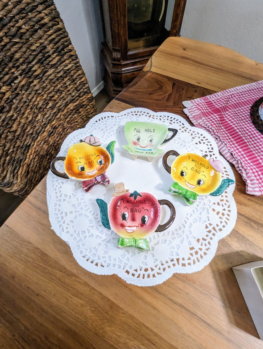 Vintage Antique Tea Bag holders Lot Anthropomorphic Kitsch Mid Century ...