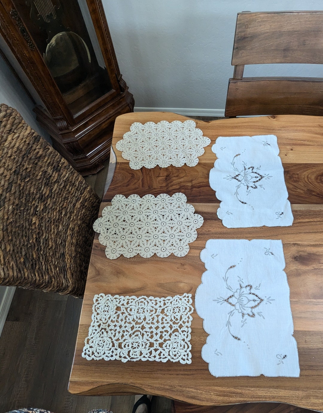 Antique- Table- Linens- Lot- Five - Handmade- Tatted- Crocheted ...