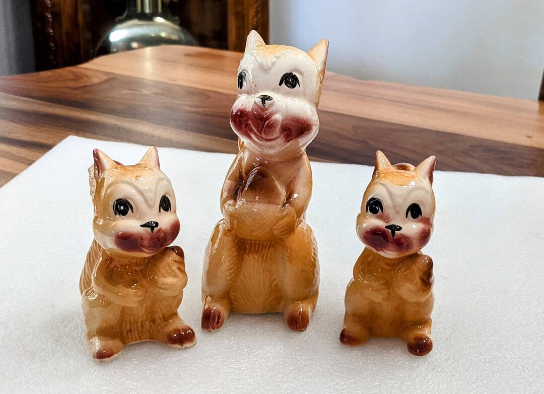 Vintage Squirrels- Chipmunks- Ceramic- Set- Mom Babies- Anthropomorphic ...