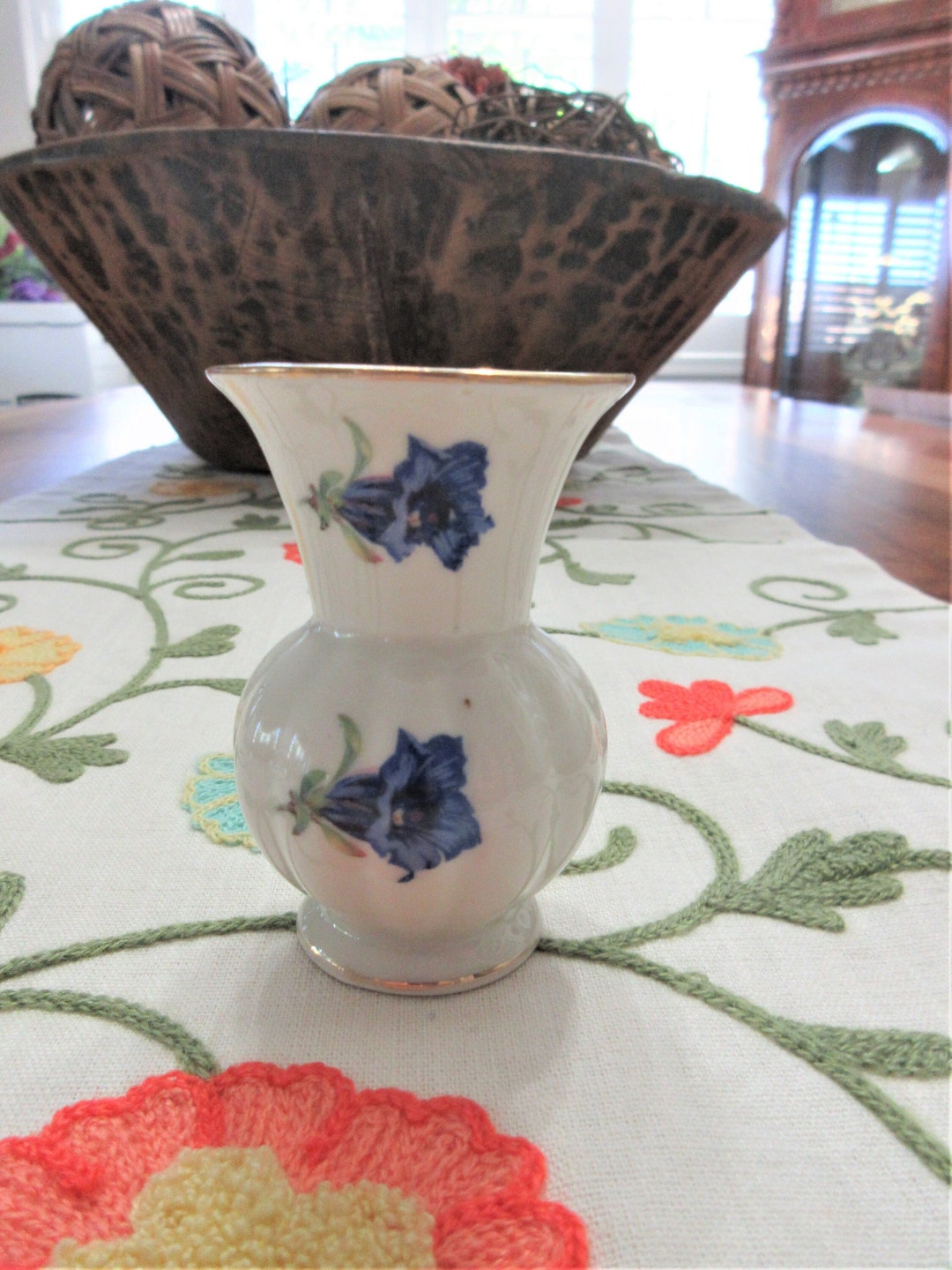 Antique Vase Porcelain German US Zone Bud Blue white Bavaria Mid ...