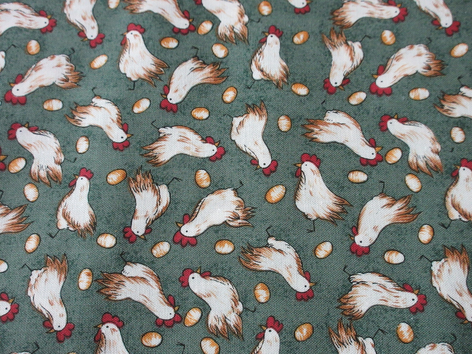 Vintage Fabric- Hen- Chickens - Eggs- Darling- Crafts- Sewing- Quilting ...