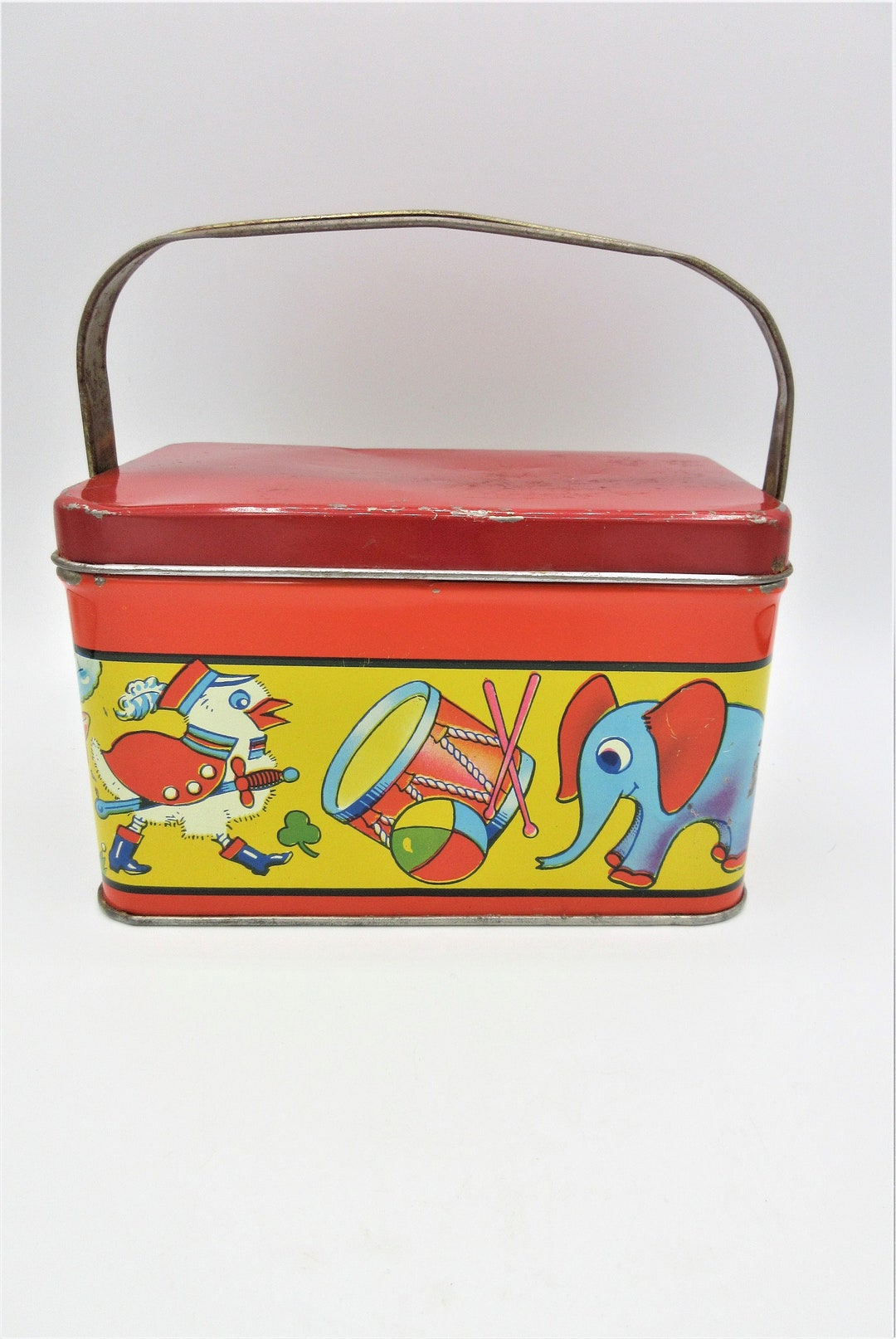 Antique- Tin- Animal- Lunch- Box- Child- Excellent- Art Deco- Pail ...