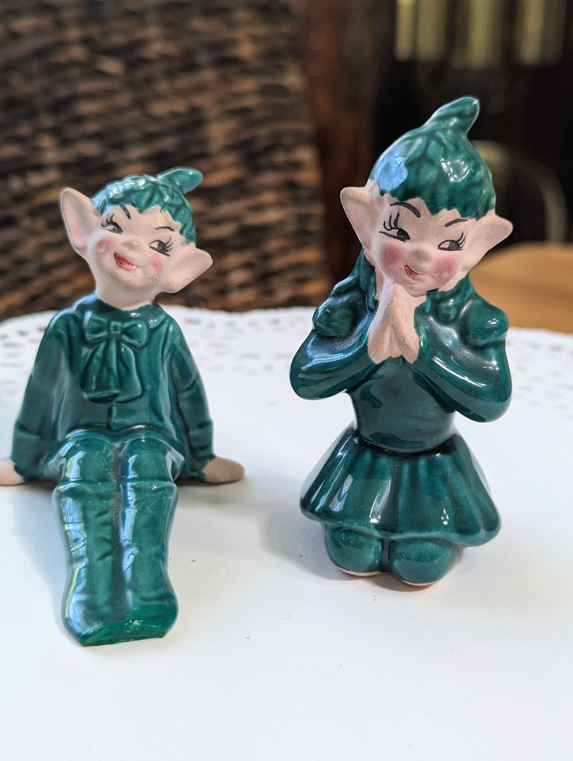 Vintage- Elves- Pixies- Kitsch- Christmas- Holiday- Pair- Decor ...