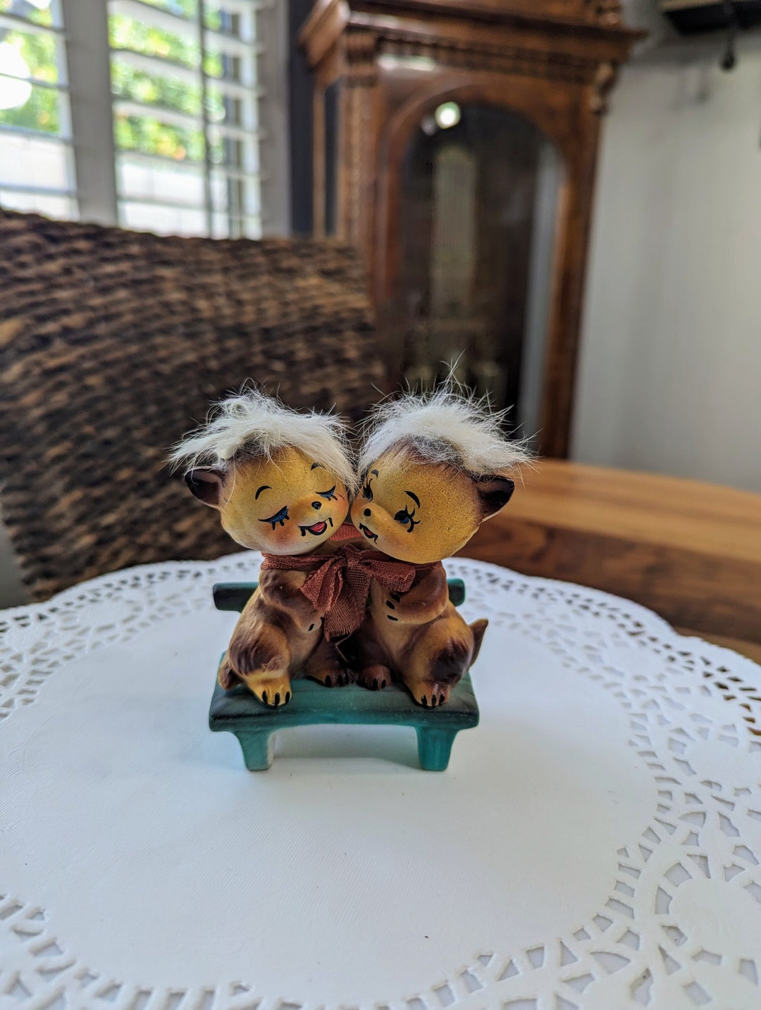 Kitsch- Cats- Bisque- Love- Bench- Mid Mod- MCM- 1950- Mid Century ...