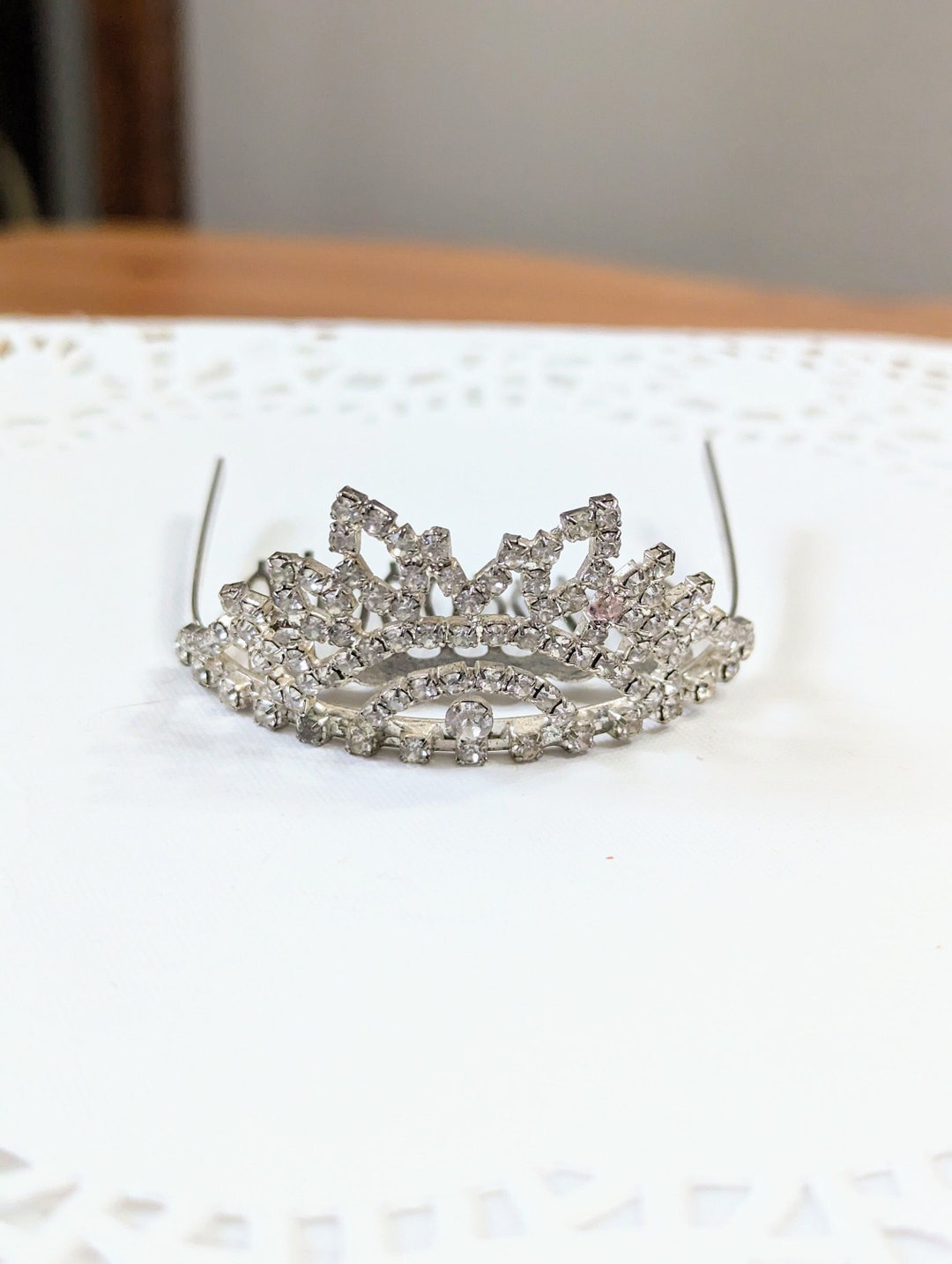 Vintage Antique Crown Doll Child Rhinestone Small Metal Mid Century MCM ...