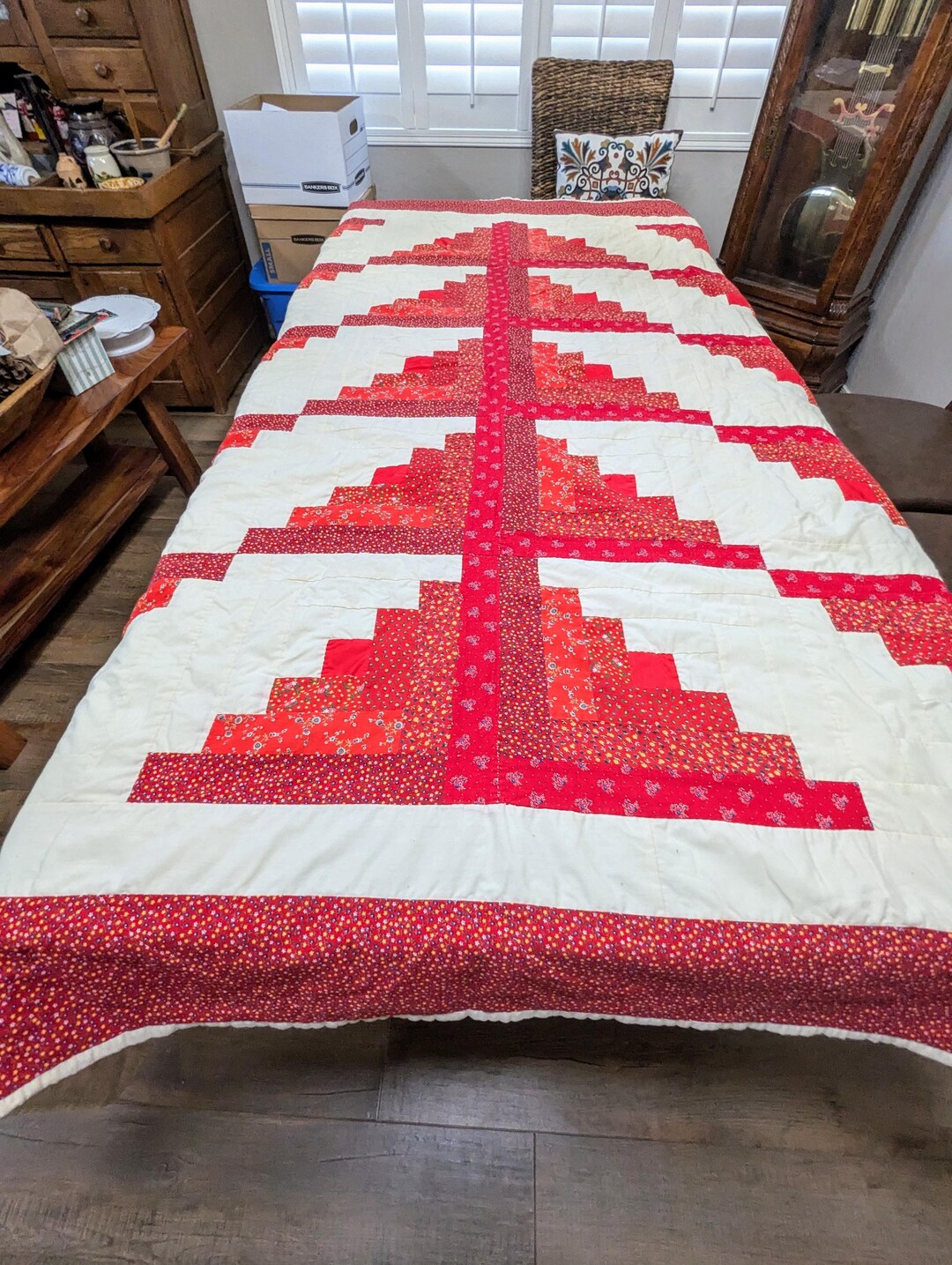 Vintage- Quilt- Handmade- Hand Sewn- OOAK- One of a Kind- Red- White ...