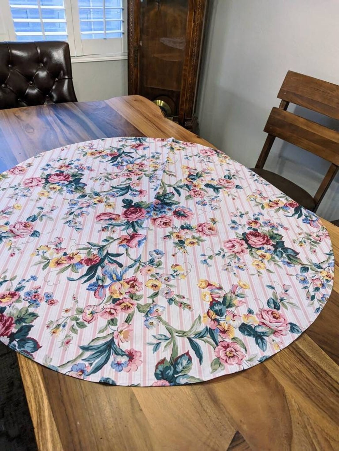 Vintage Tablecloth- Floral- Multicolored- Free Ship- Retro- Round ...