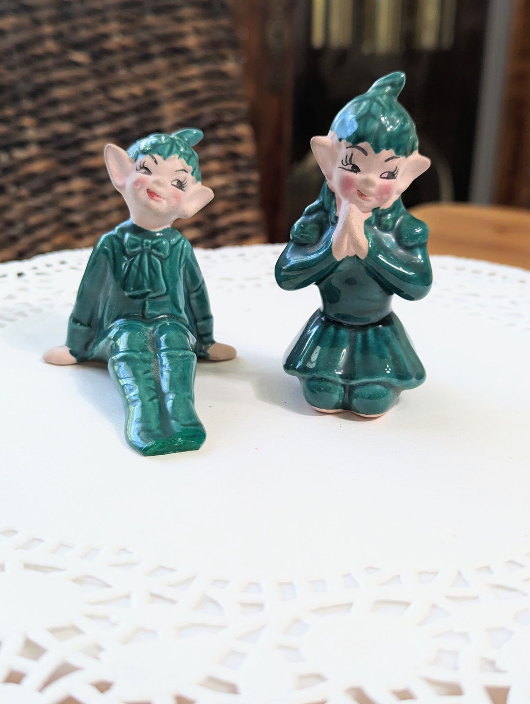 Vintage- Elves- Pixies- Kitsch- Christmas- Holiday- Pair- Decor ...