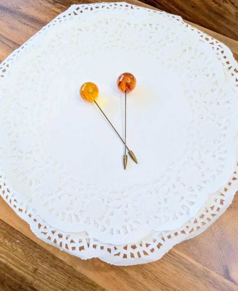 Antique- Pins- Pair- Hat- Lapel- 1930- Art Deco- Amber- Gold- Glass ...