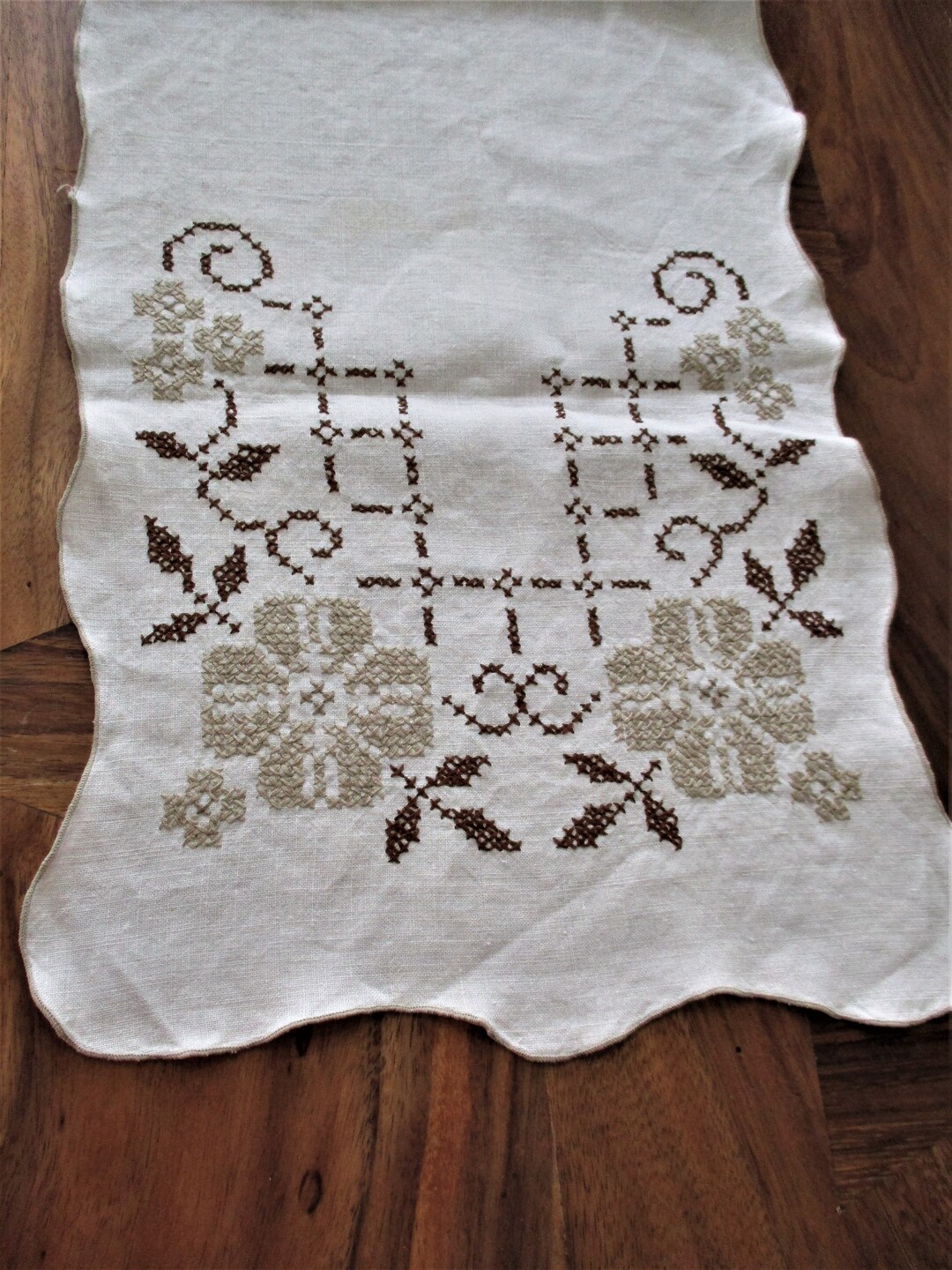 Antique Table Runner Hand Made Tan Brown Hand Embroidered - Etsy