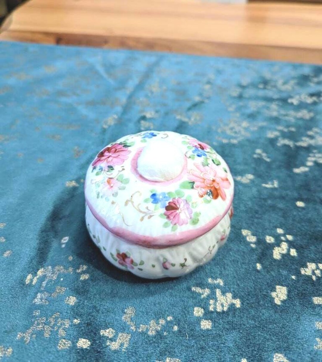 Antique-hair Receiver- Porcelain- Hand Painted- Floral- Pink- Blue ...