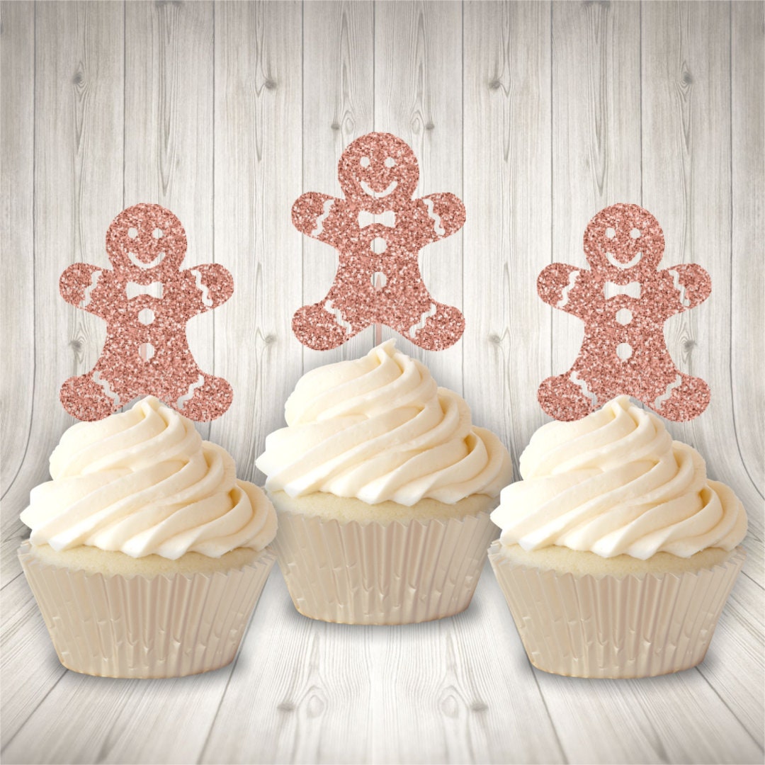 Gingerbread Man Cupcake Toppers: Christmas Cake Charms Rose Gold ...